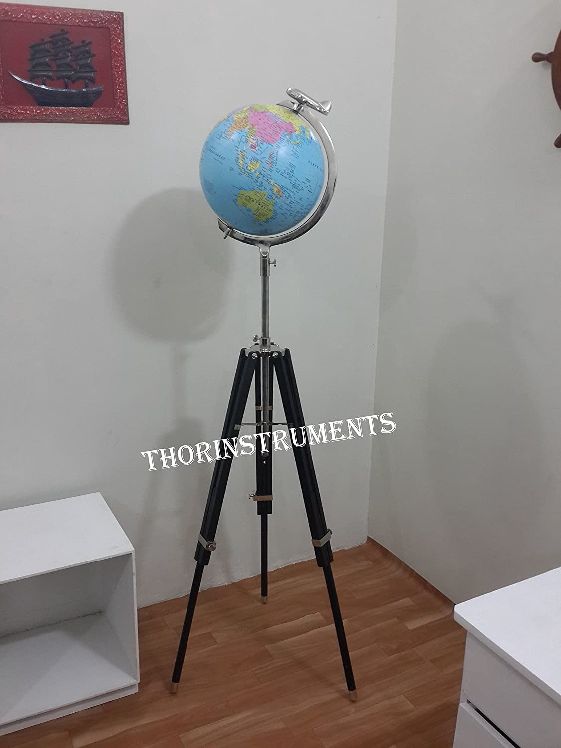 Nautical Office Decor 12" Blue Globe With Black Tripod Stand - Walmart.com
