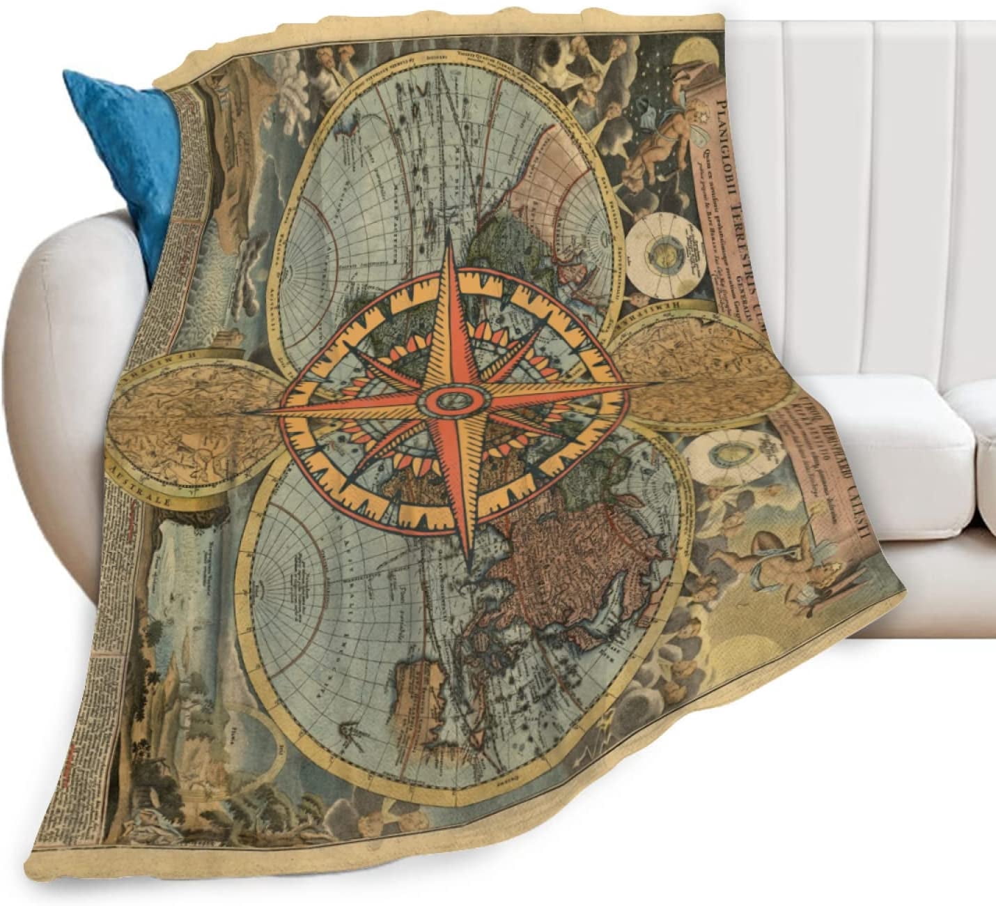 Nautical Old Map Vintage Compass Soft Throw Blanket All Season ...