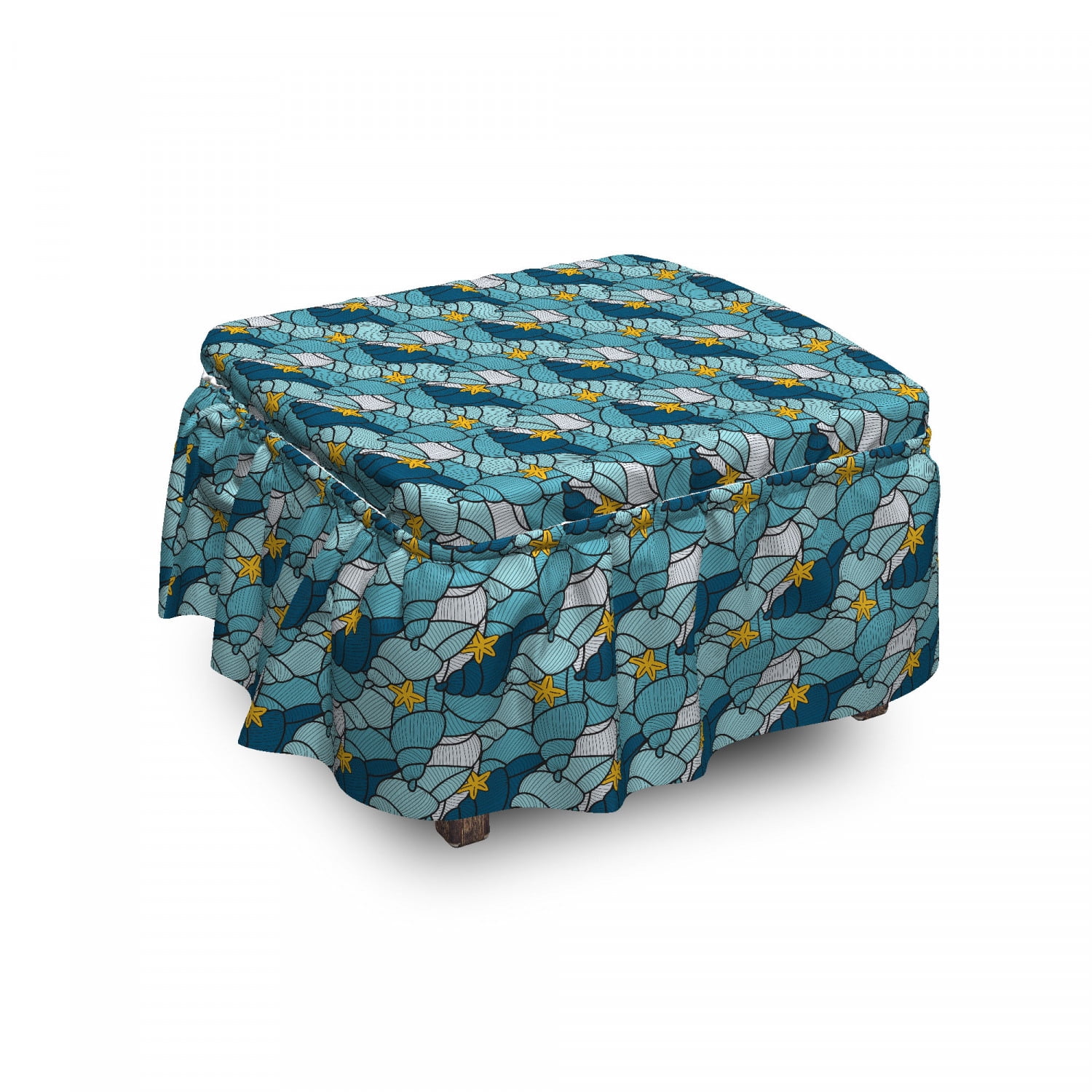 Nautical Ottoman Cover, Starfish and Shells, 2 Piece Slipcover Set with ...