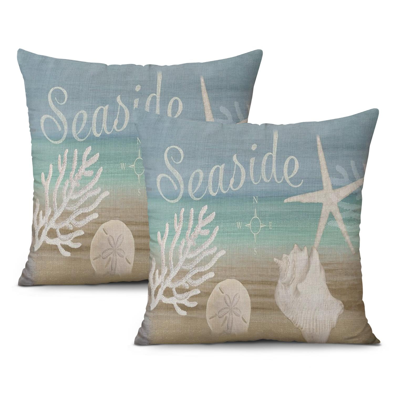 Nautical Paradise: Set of 2 Ocean-Themed 18x18 Linen Couch Decorative ...