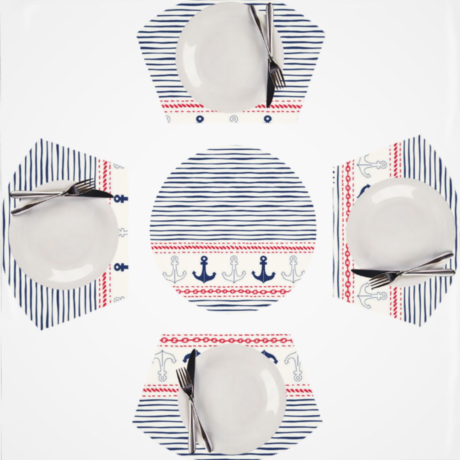 Nautical Pattern With Stripes And Anchors Round Table Placemats Set Of ...