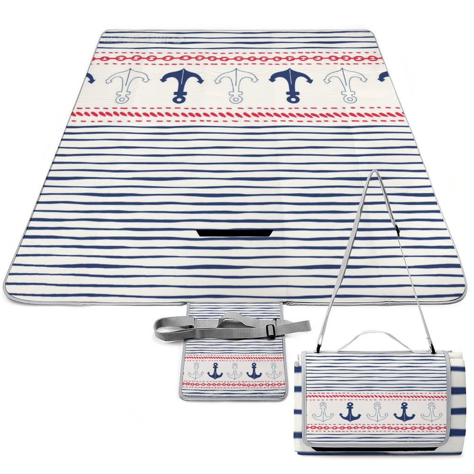 Nautical Pattern with Stripes And Anchors Square Picnic Mat Waterproof ...