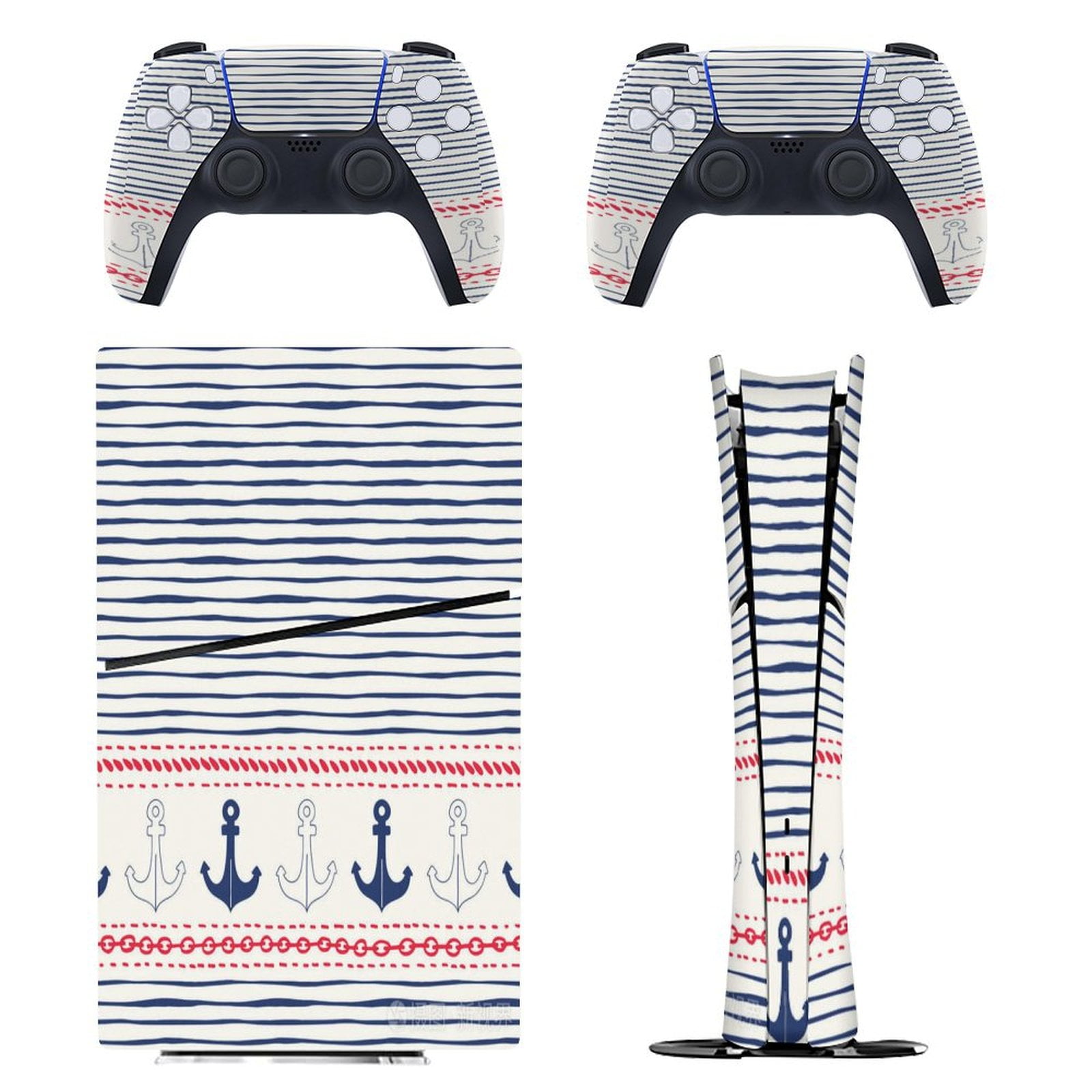 Nautical Pattern with Stripes And Anchors PS5/PS5 Pro/PS5 Slim Digital ...
