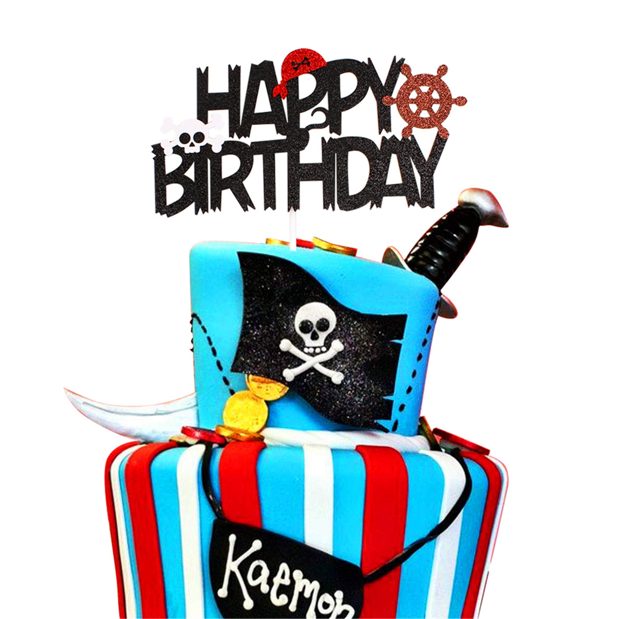 Nautical Pirate Theme Cake Topper - Happy Birthday Decoration for Kids ...