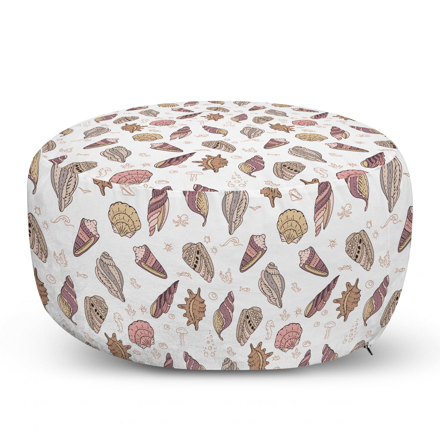 Nautical Pouf Cover with Zipper, Repetitive Sun Symbols Mollusk and Sea ...
