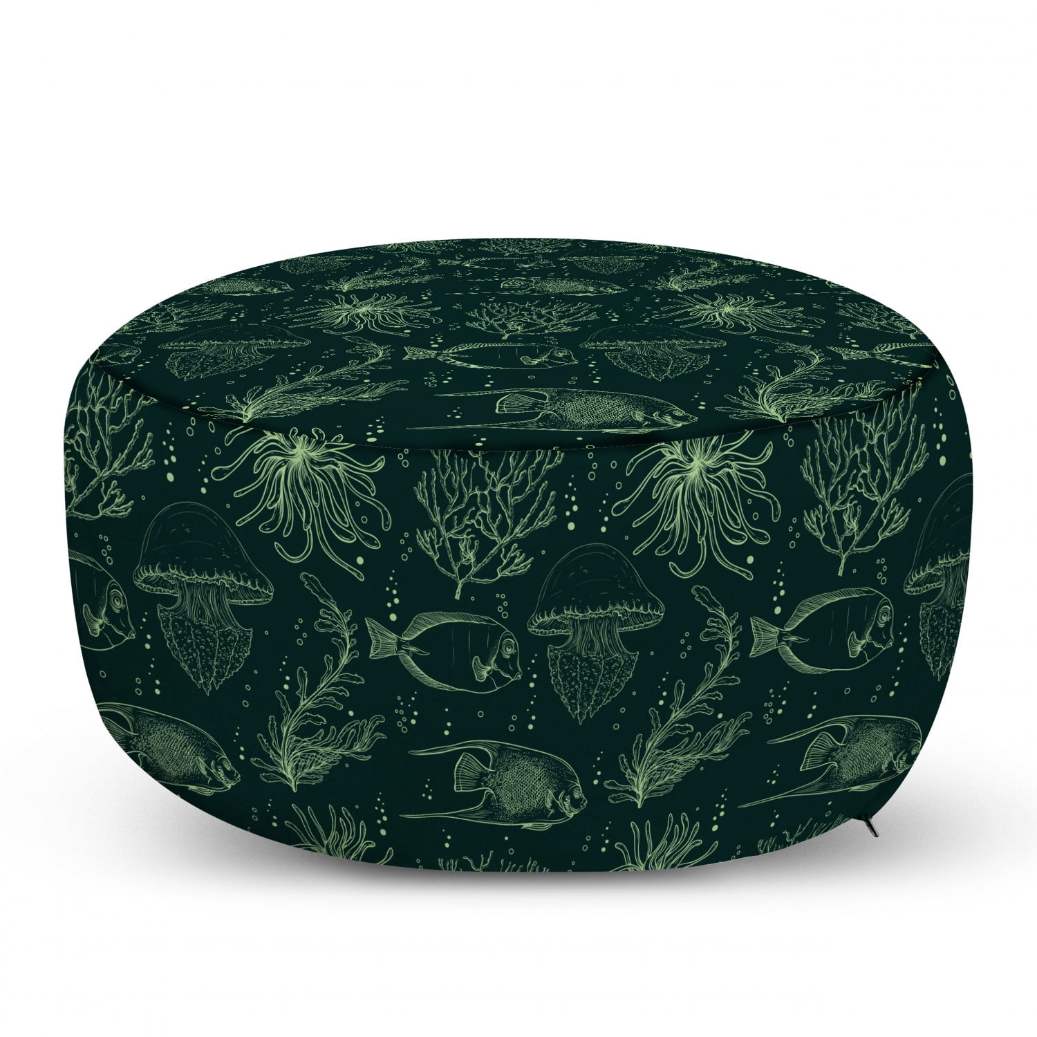 Nautical Pouf Cover with Zipper, Tropical Fish Underwater Plants ...
