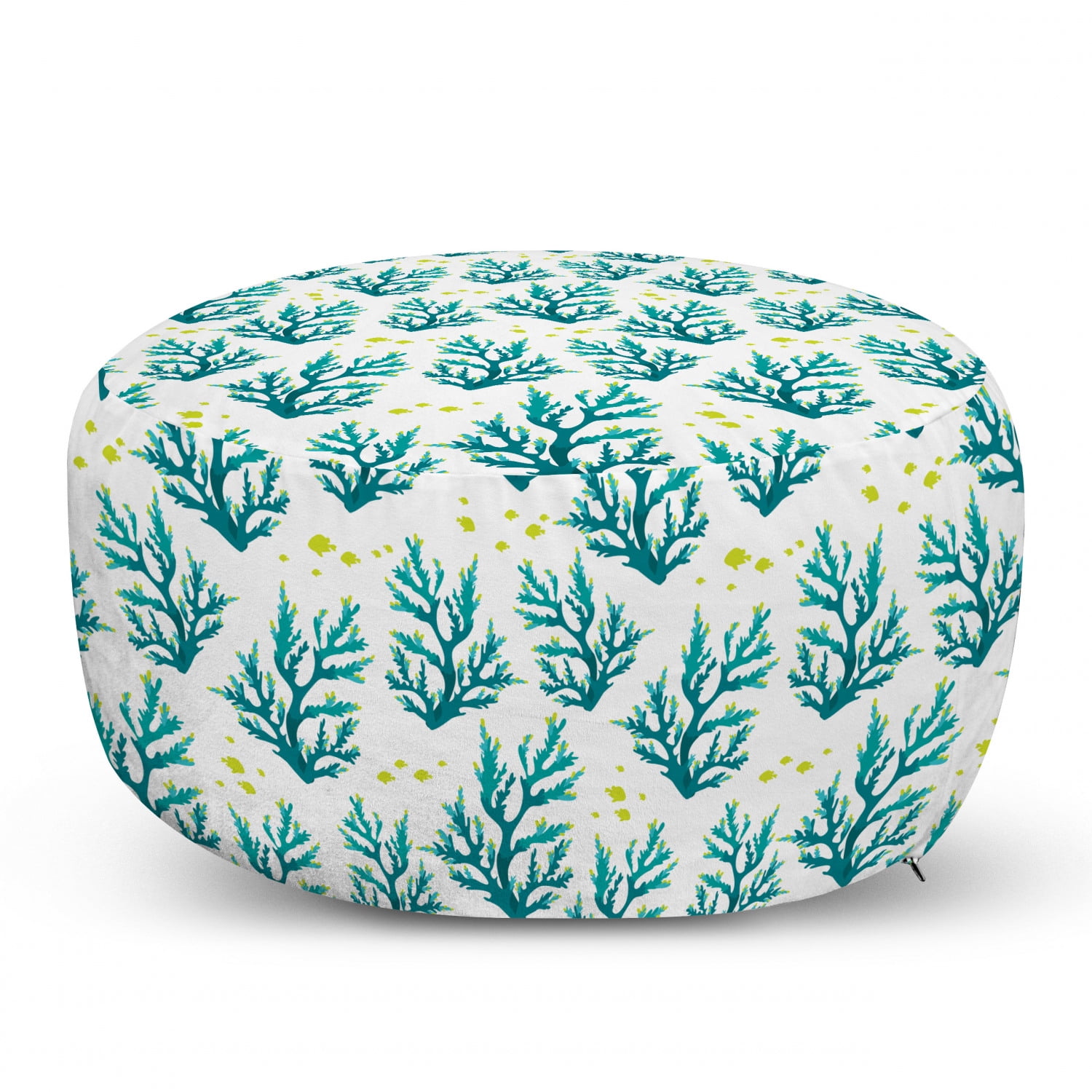 Nautical Pouf Cover with Zipper, Underwater Composition Corals and Fish ...