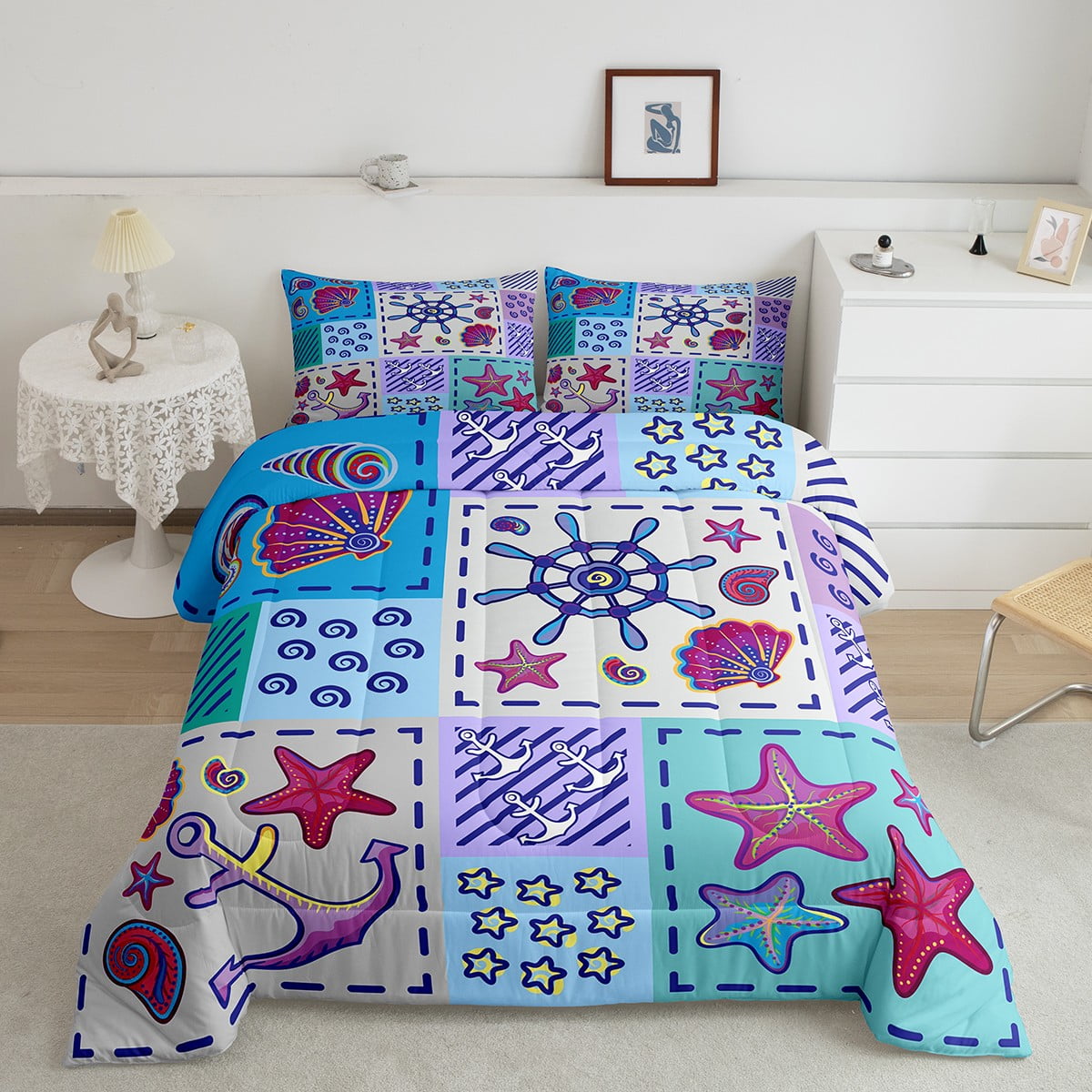 Nautical Queen Comforter Set Boat Anchor Bedding Set for Boys Kids ...