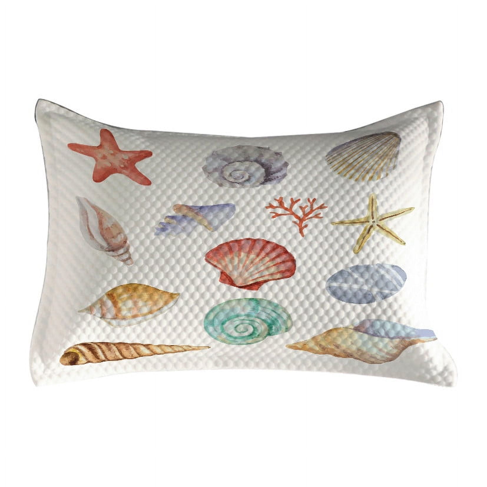 Nautical Quilted Pillowcover, Illustration of Different Seashells ...