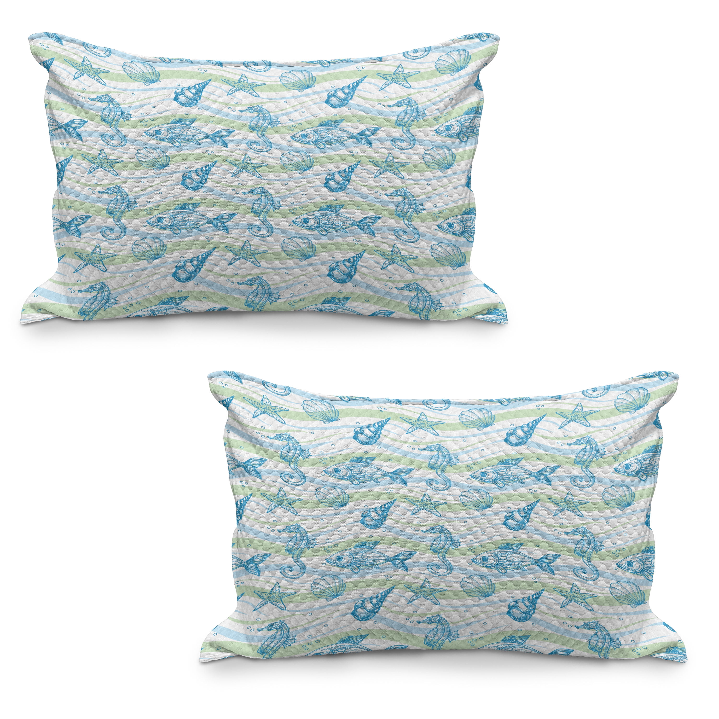 Nautical Quilted Pillowcover Set of 2, Marine Ocean Shell Starfish ...