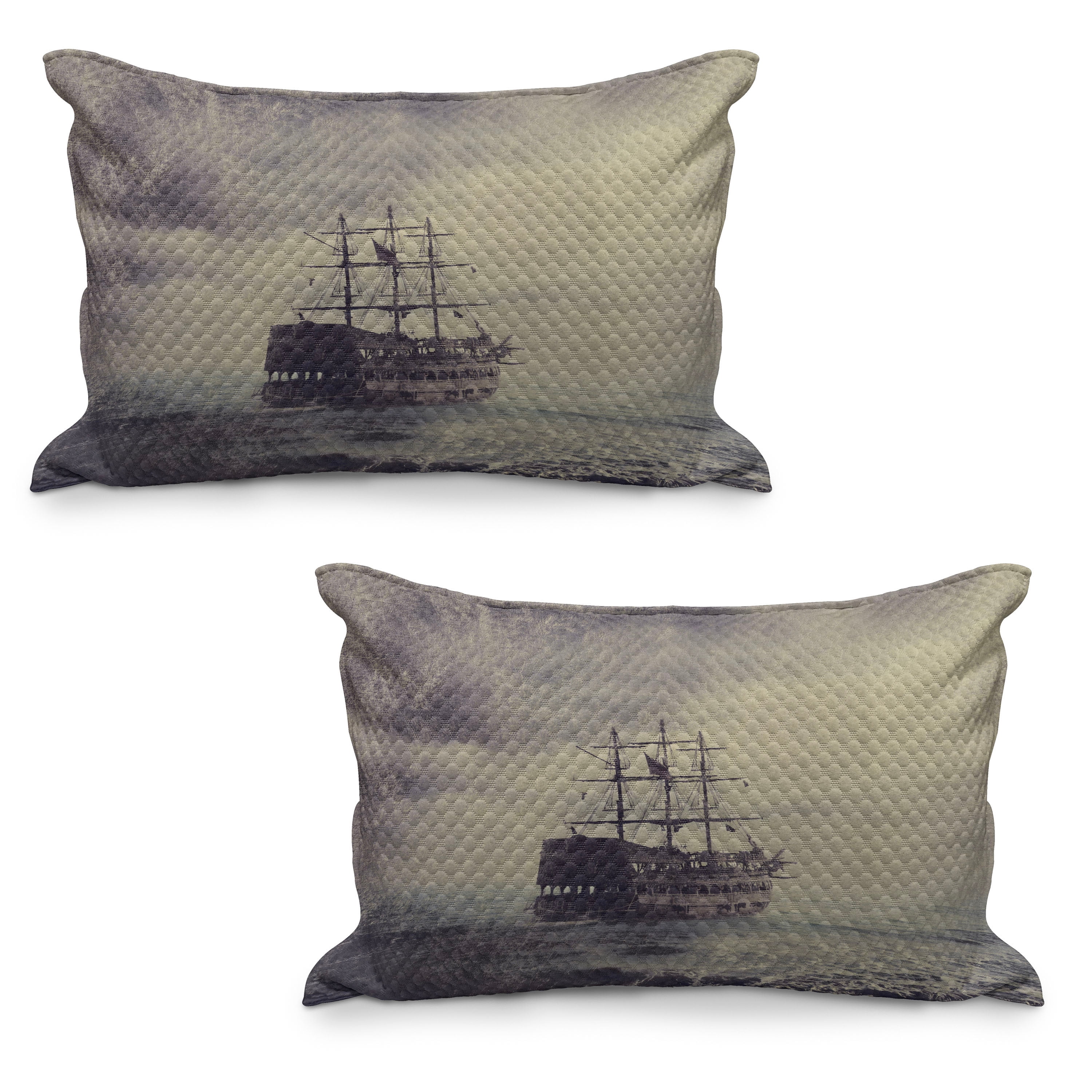 Nautical Quilted Pillowcover Set of 2, Old Pirate Ship in the Sea ...