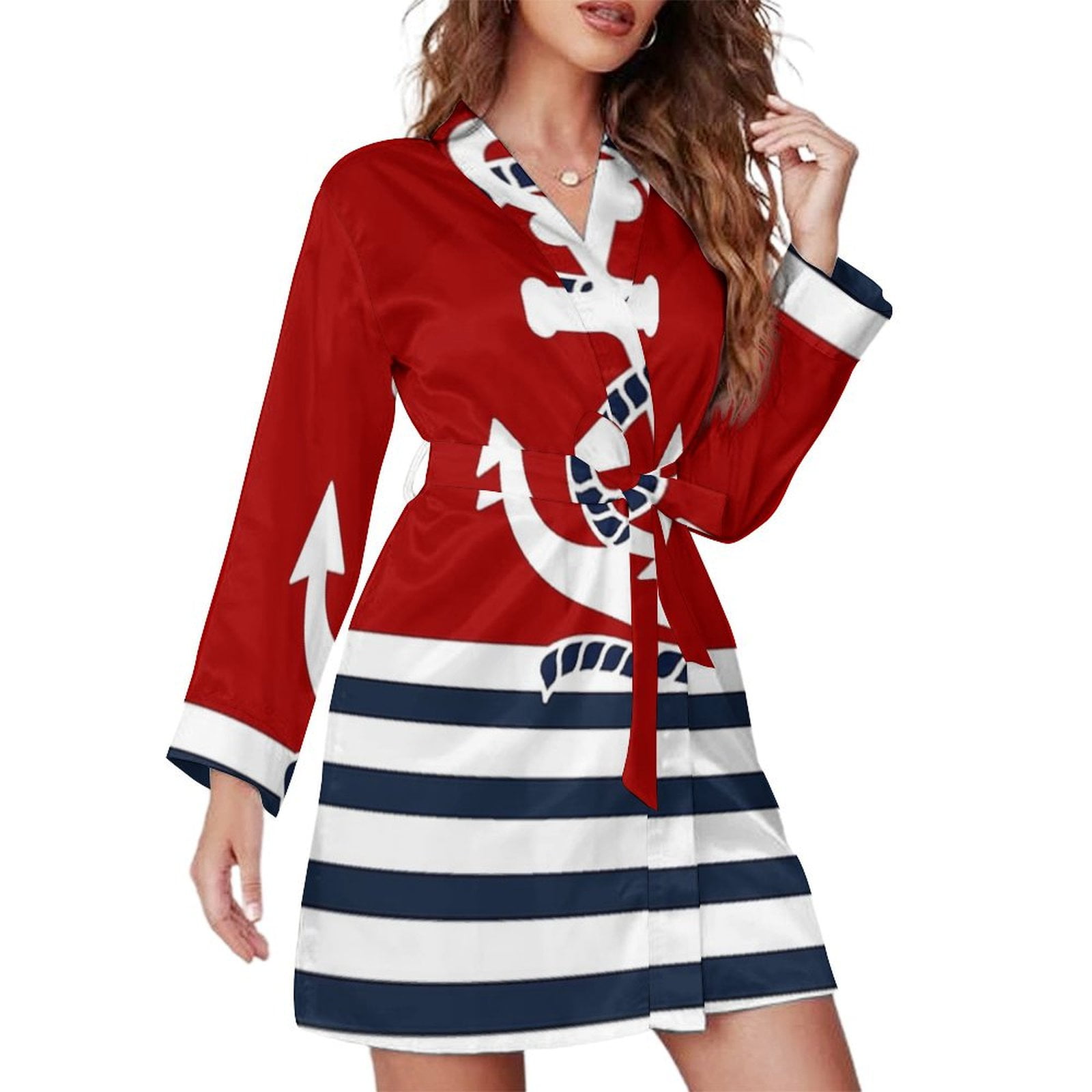 Nautical Red White Stripes And Blue Anchors on Red Background Night ...