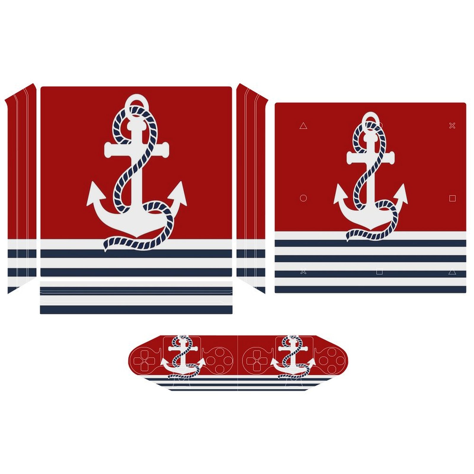 Nautical Red White Stripes And Blue Anchors on Red Background PS4/PS4 ...