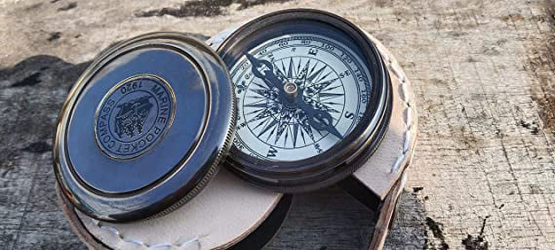 Nautical Robert Frost Poem Engraved Brass Antique Compass with Leather ...
