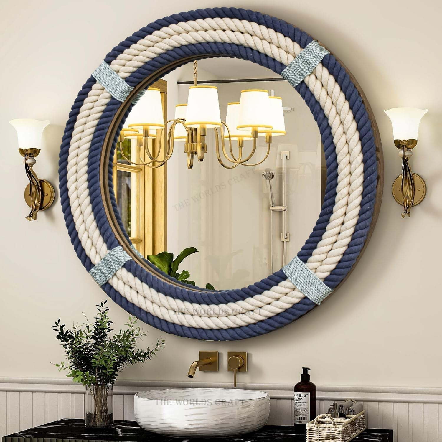 Nautical Round Rope Mirror - White Twisted Rope Wall Hanging Mirror ...