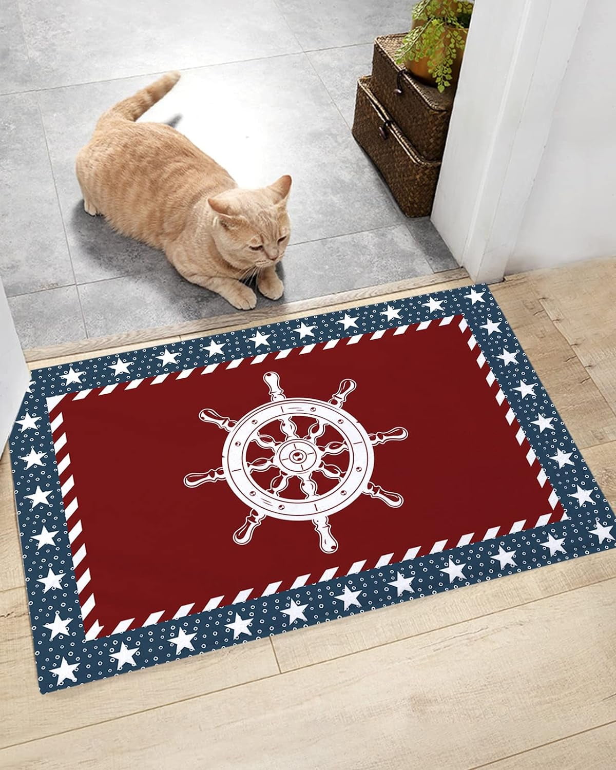 Nautical Rudder Fluffy Shag Bath Mat Independence Day Stars Area Rugs ...