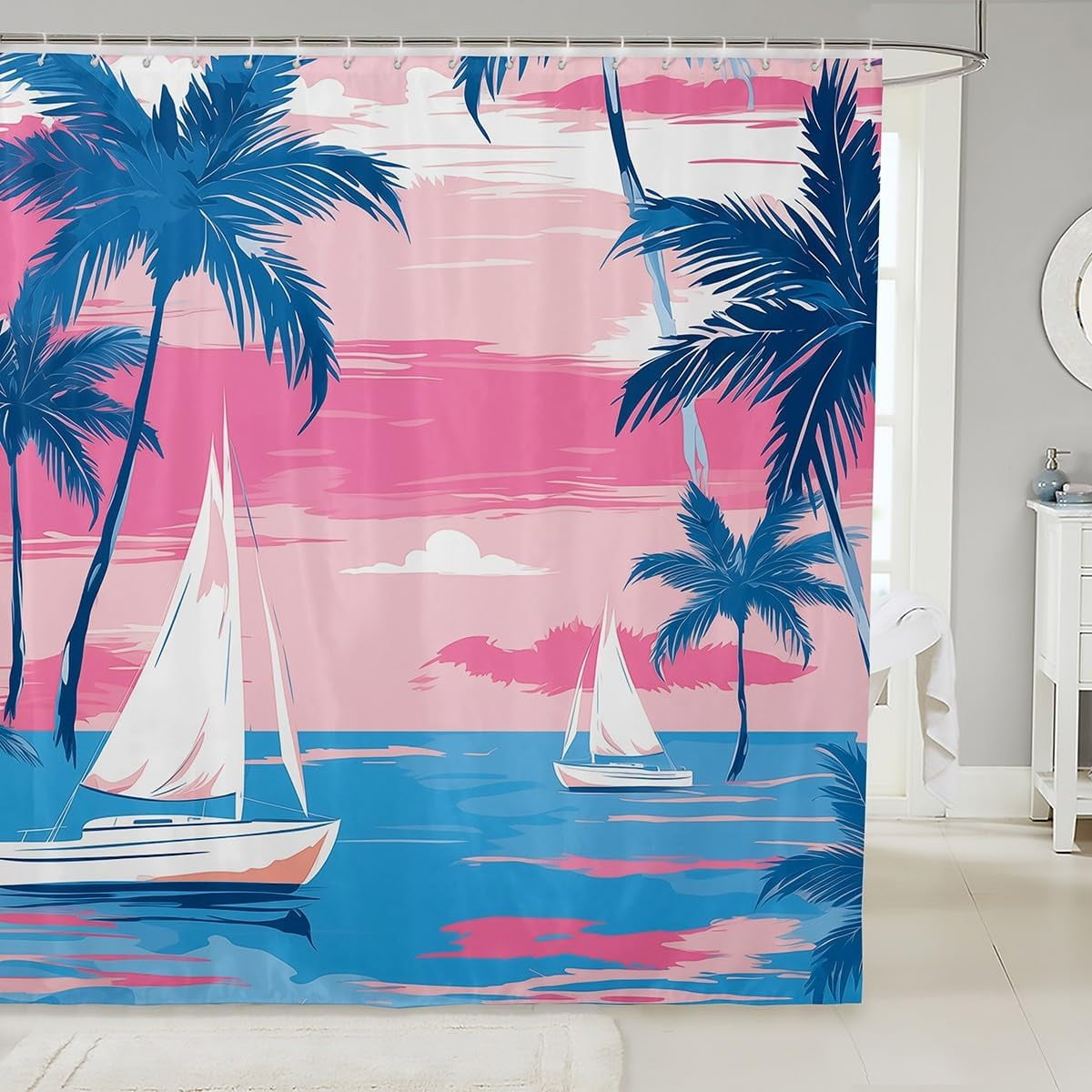 Nautical Sail Boat Shower Curtain 72x72 for Kids Boys Girls Tropical ...