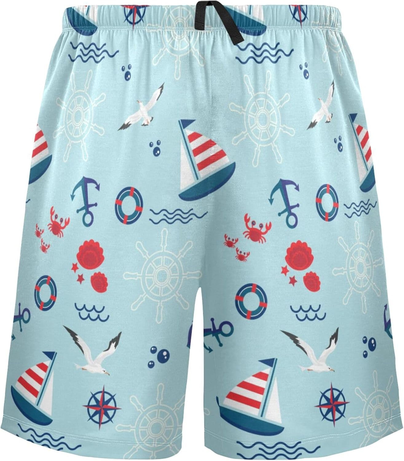 Nautical Sailboat Anchor Seagull Lifebuoy Crab Mens Pajama Pants Shorts ...