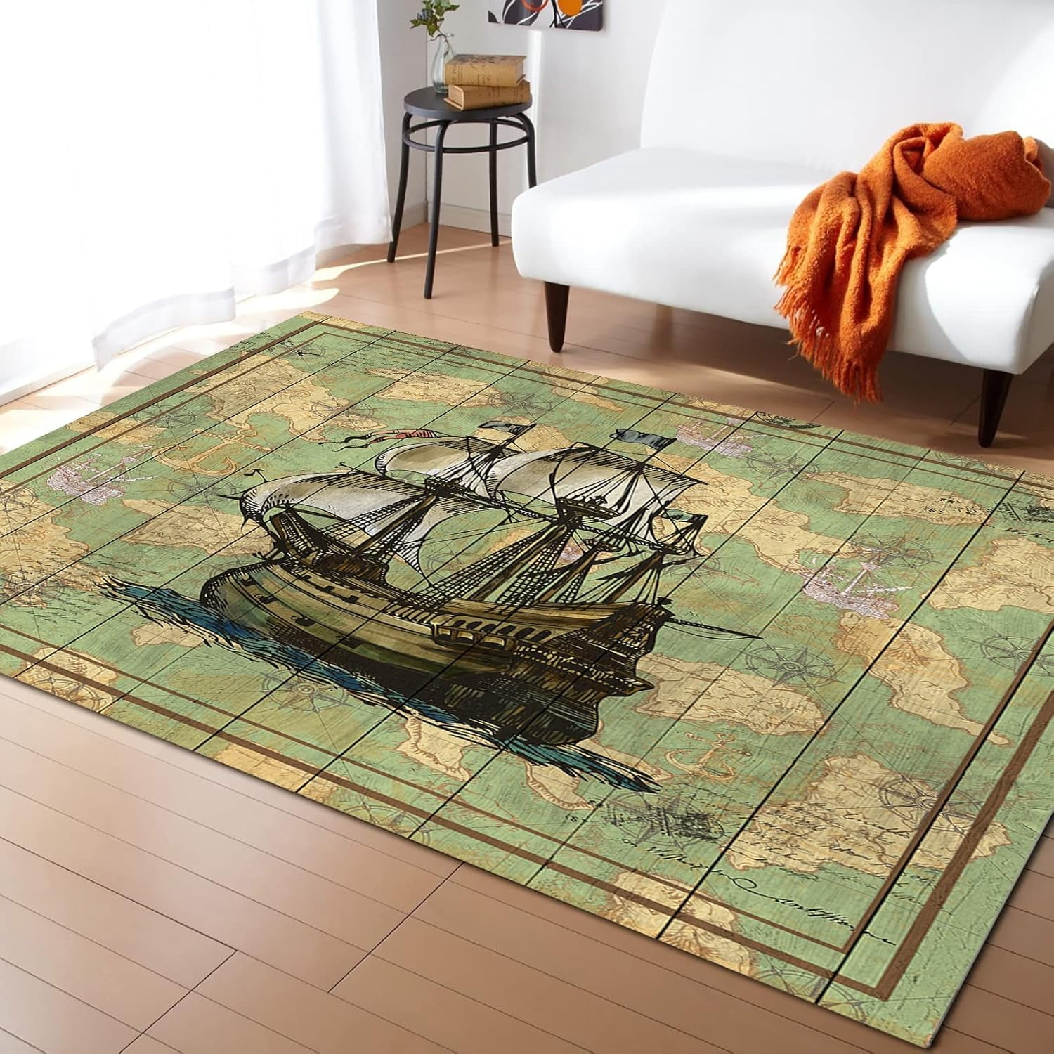 Nautical Sailboat Area Rug for Living Room Rectangular Indoor Carpet ...
