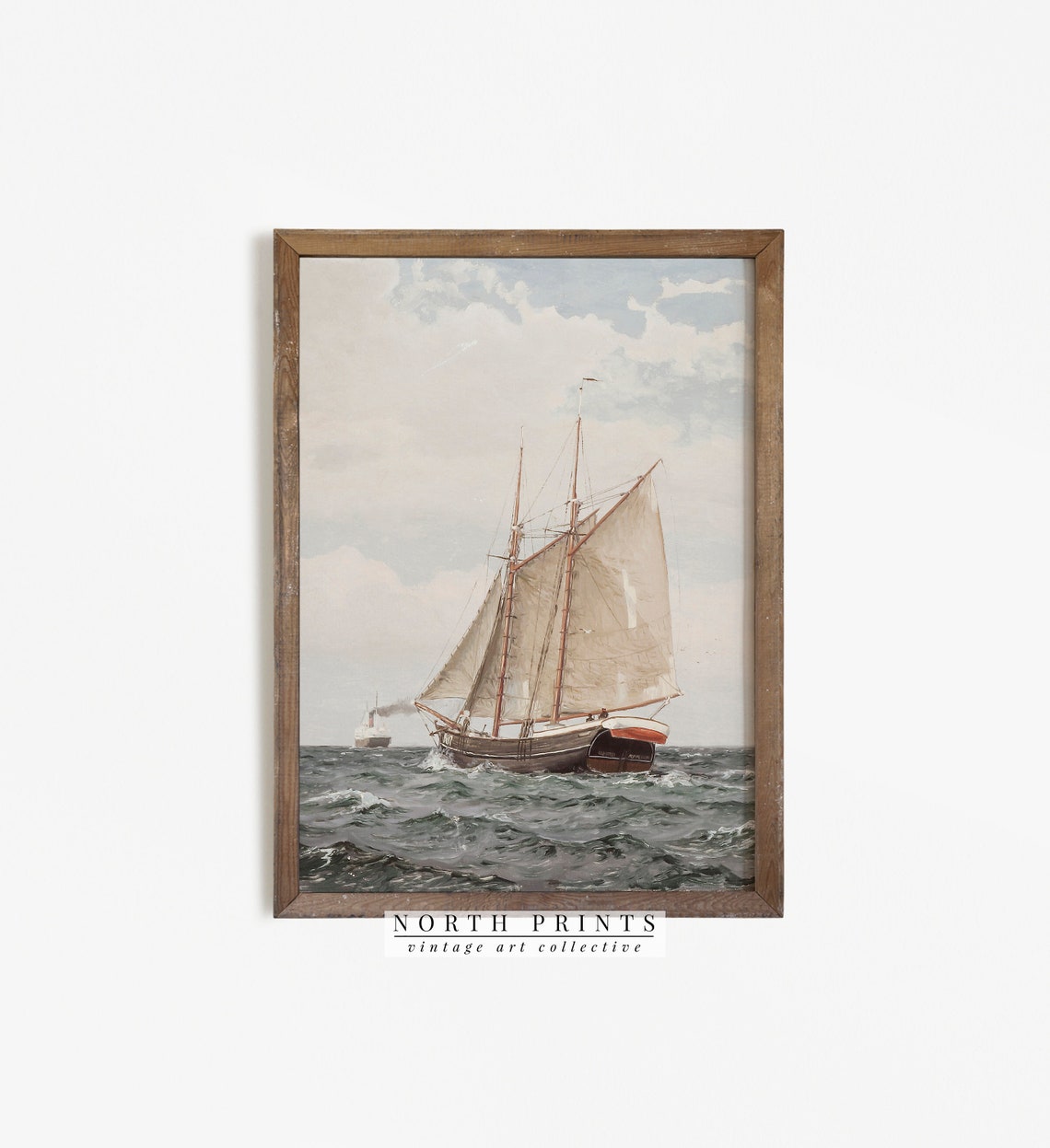Nautical Sailboat Print Boys Room Wall Decor Vintage Marine Painting ...