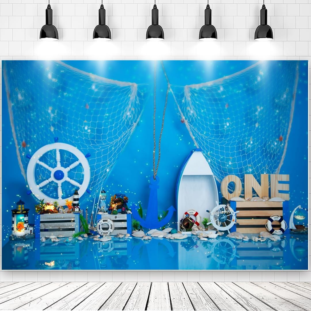 Nautical Sailboat Rudder Theme Backdrop Blue Boy Sailor 1st Baby ...