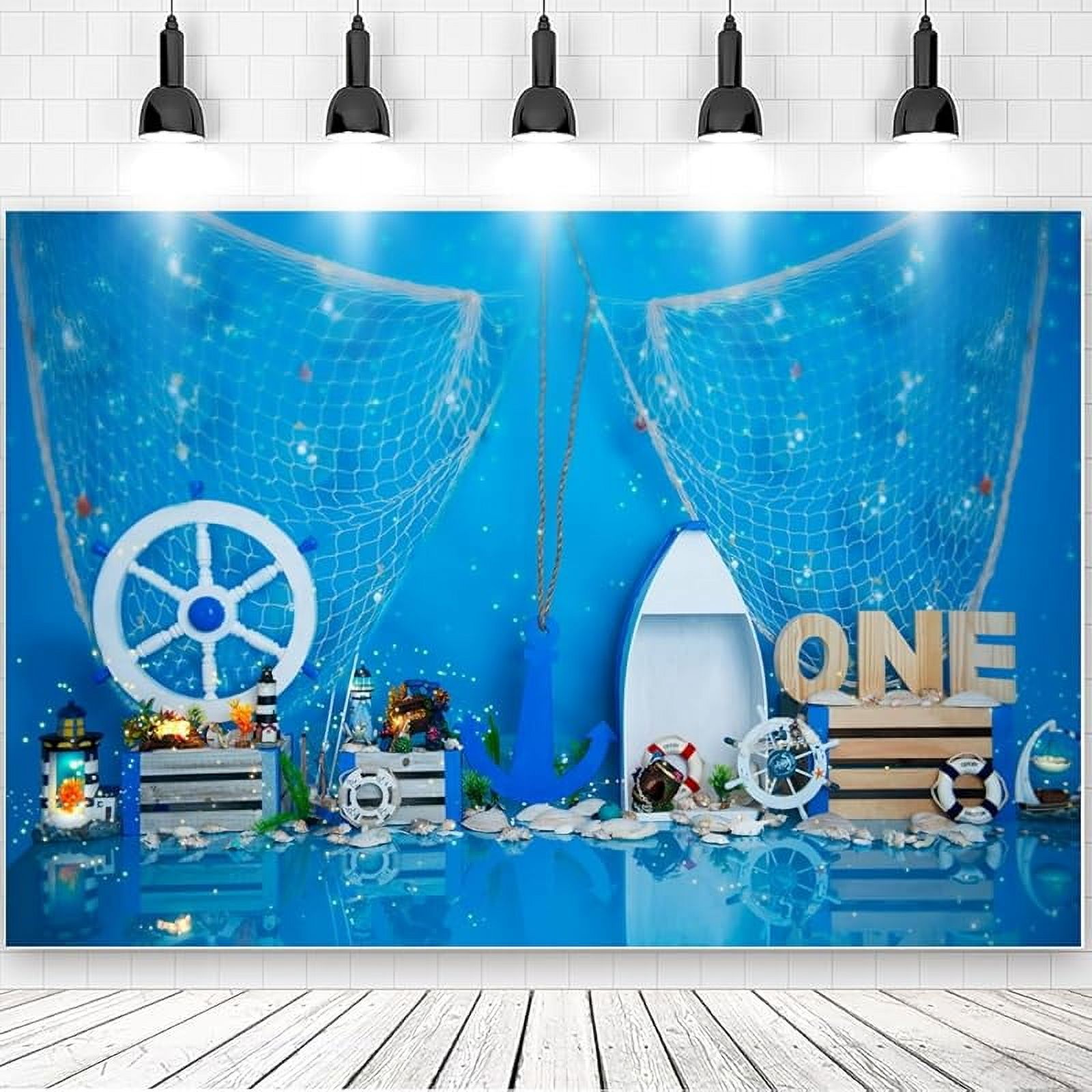 Nautical Sailboat Rudder Theme Backdrop Blue Boy Sailor 1st Baby ...