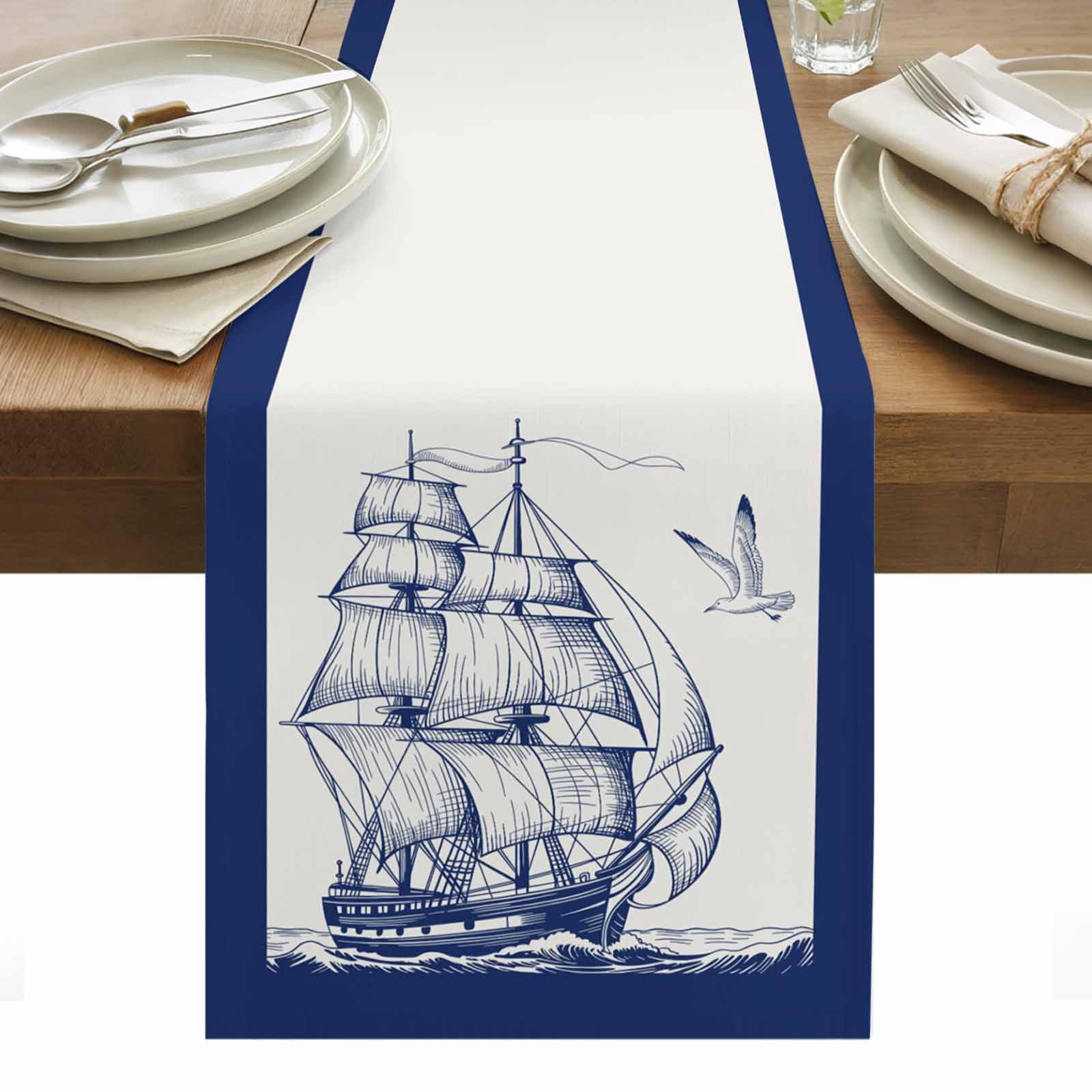 Nautical Sailboat Table Runner - 48 Inch Long, Kitchen Dining Table ...