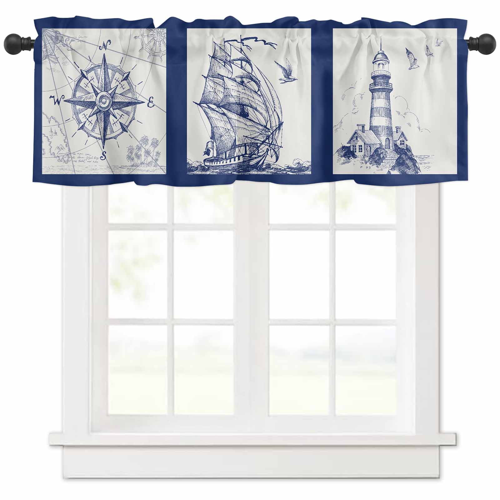 Nautical Sailing Boat Curtain Valance for Windows/Living Room/Kitchen ...