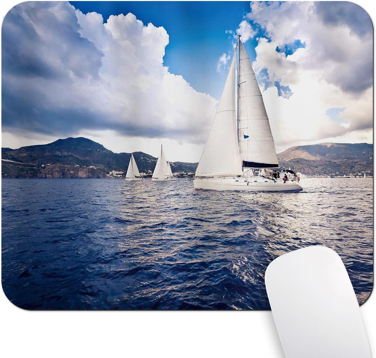Nautical Sailing Boat and Sails on Sea Waves Cloudy Sky Adventure Photo ...