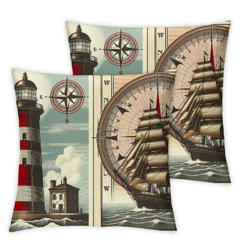 Nautical Sailing Decorative Throw Pillow Covers Ocean Series Compass ...
