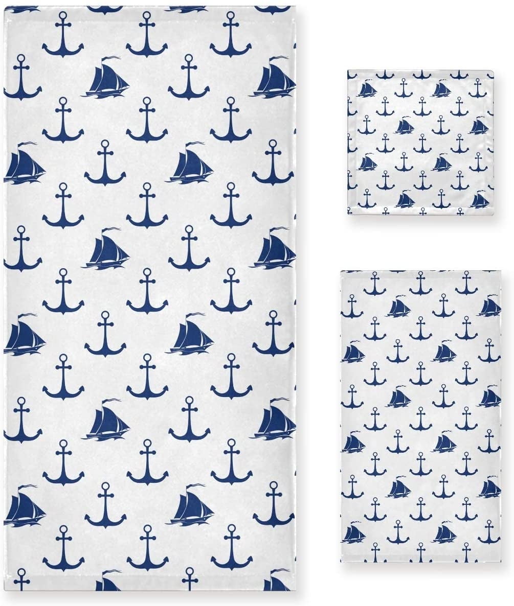 Nautical Sailing Vessel Anchor Pattern Soft Luxury Decorative 3 Pieces ...