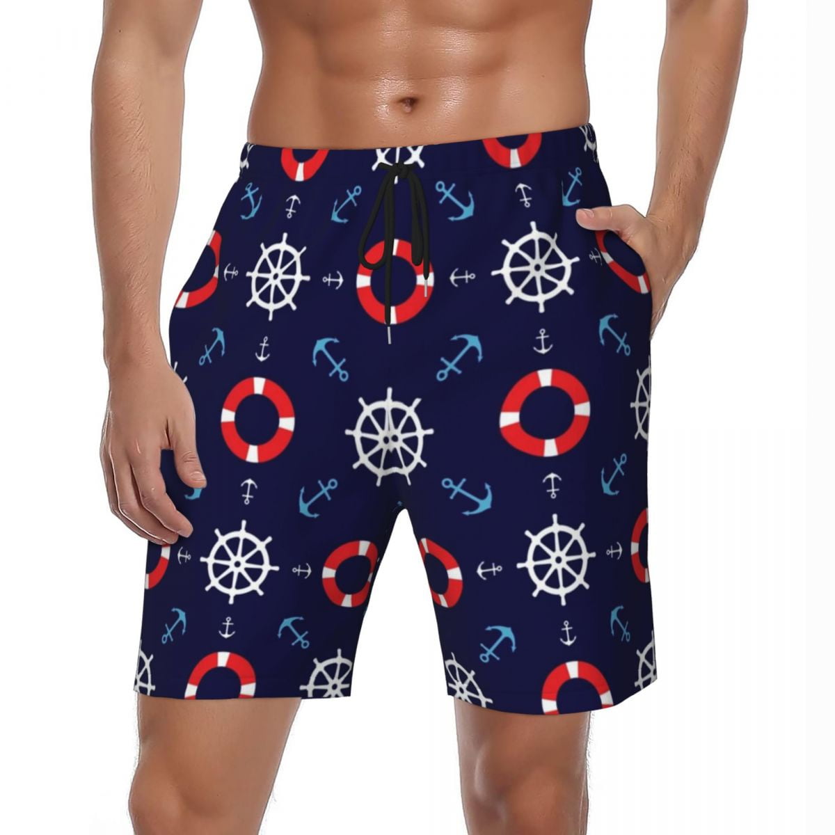 Nautical Sailor Board Shorts Summer Blue and White Vertical Stripe ...