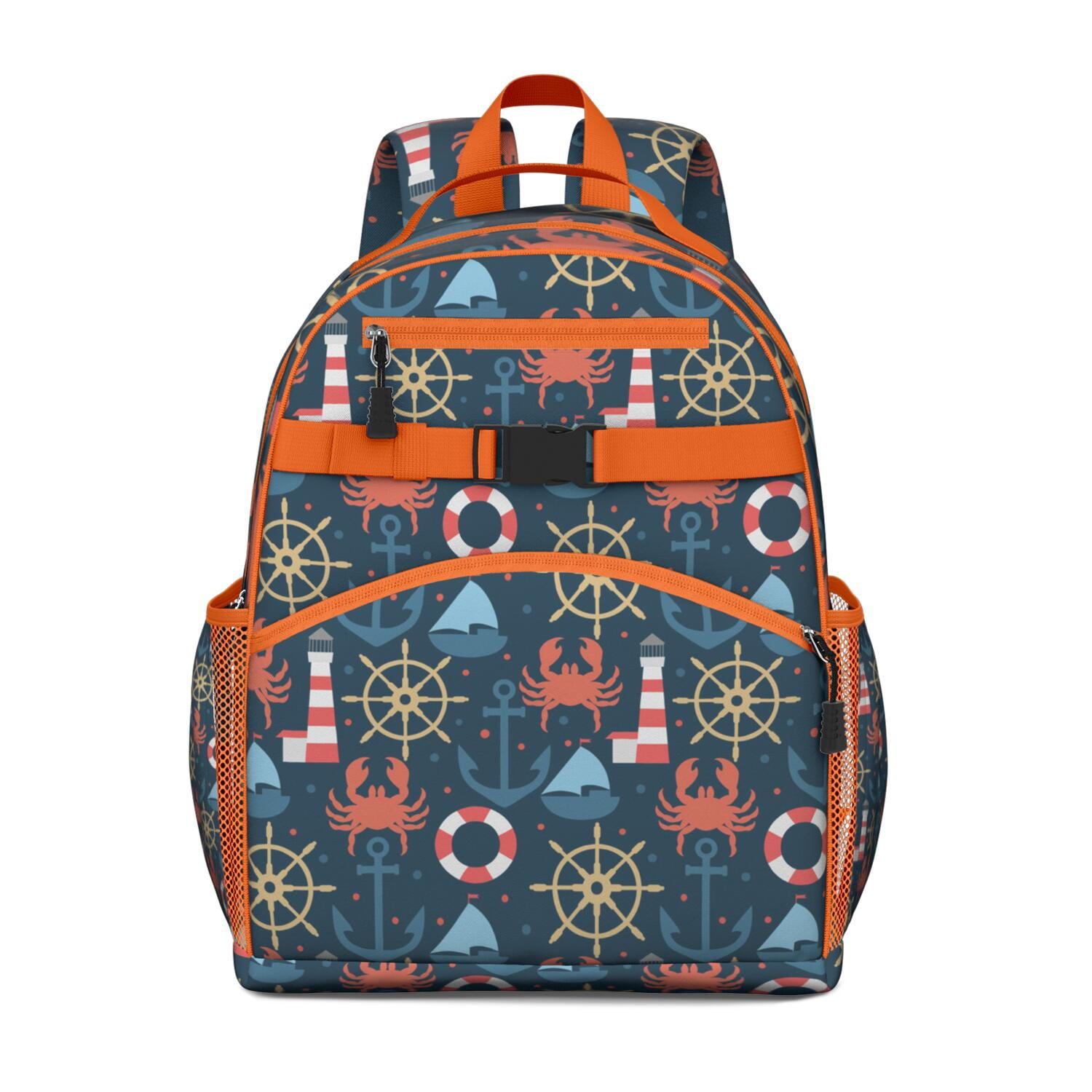 Nautical Sea Students Backpack with Anchor, Boat, Coastal Marine, Ocean ...