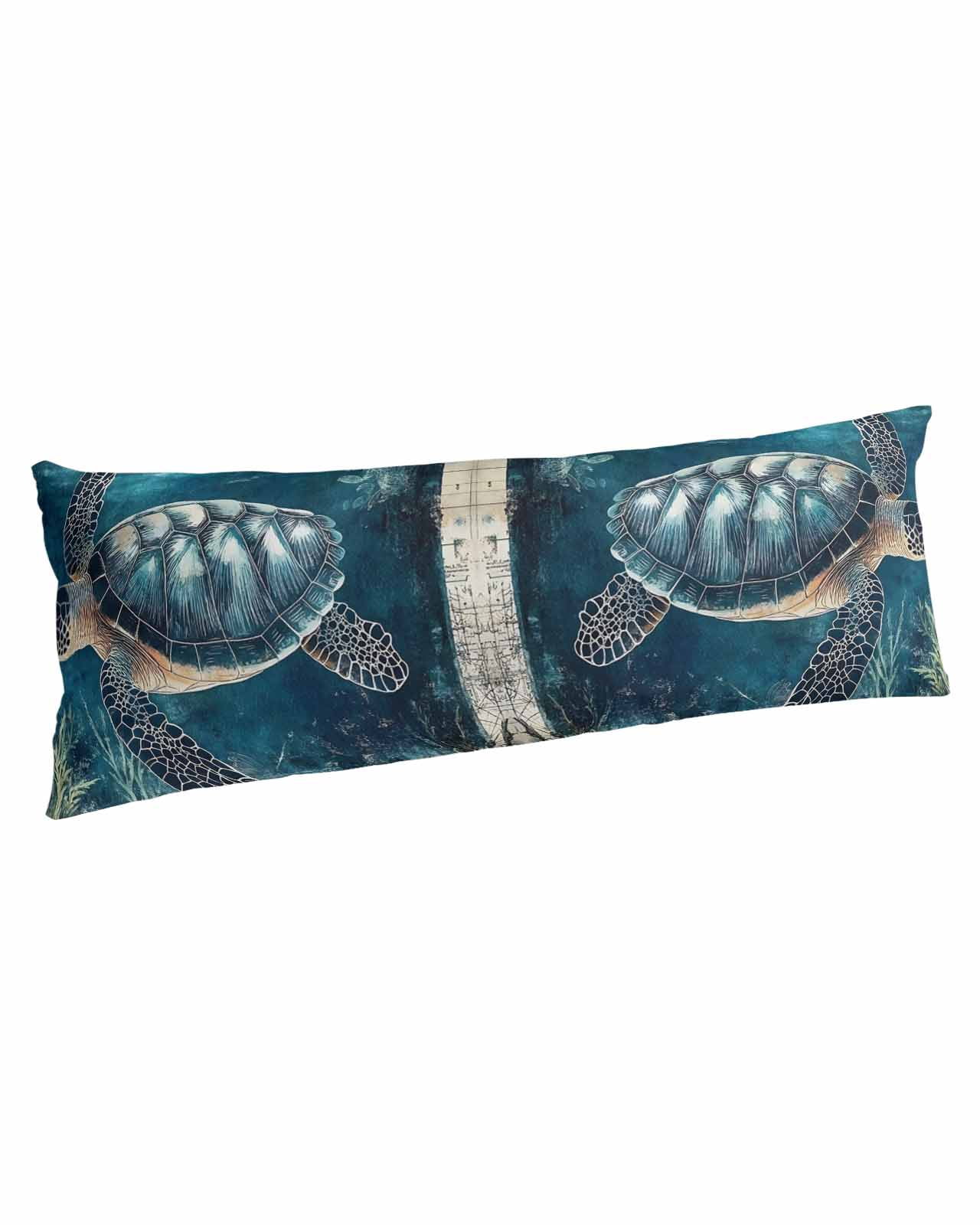 Nautical Sea Turtle Body Pillow Covers, Coastal Vintage Ocean Shells ...