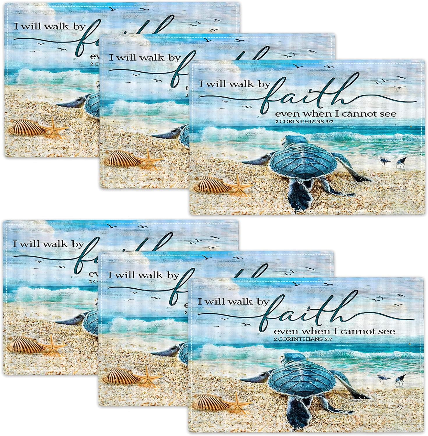 Nautical Sea Turtle Placemats Set of 6, Beach Ocean Place Mats Coastal ...