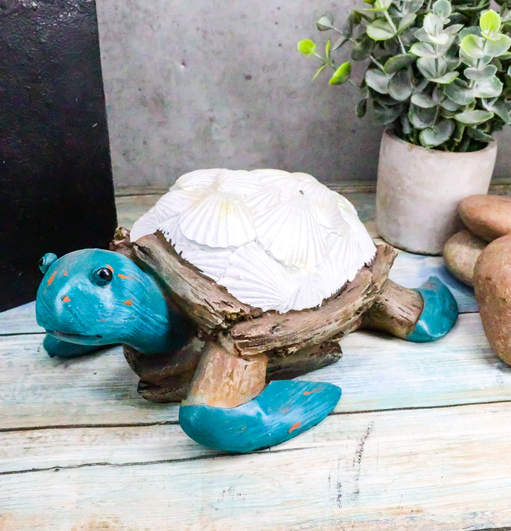 Nautical Sea Turtle With White Clam Shells In Faux Distressed Wood ...