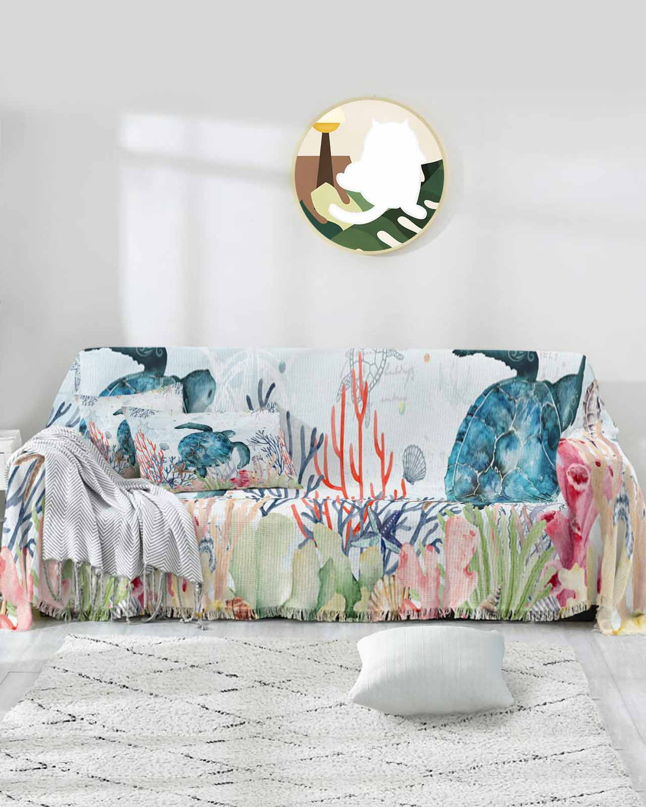 Nautical Sea Turtles Sofa Covers for 3 Cushion Couch,Washable Sectional ...