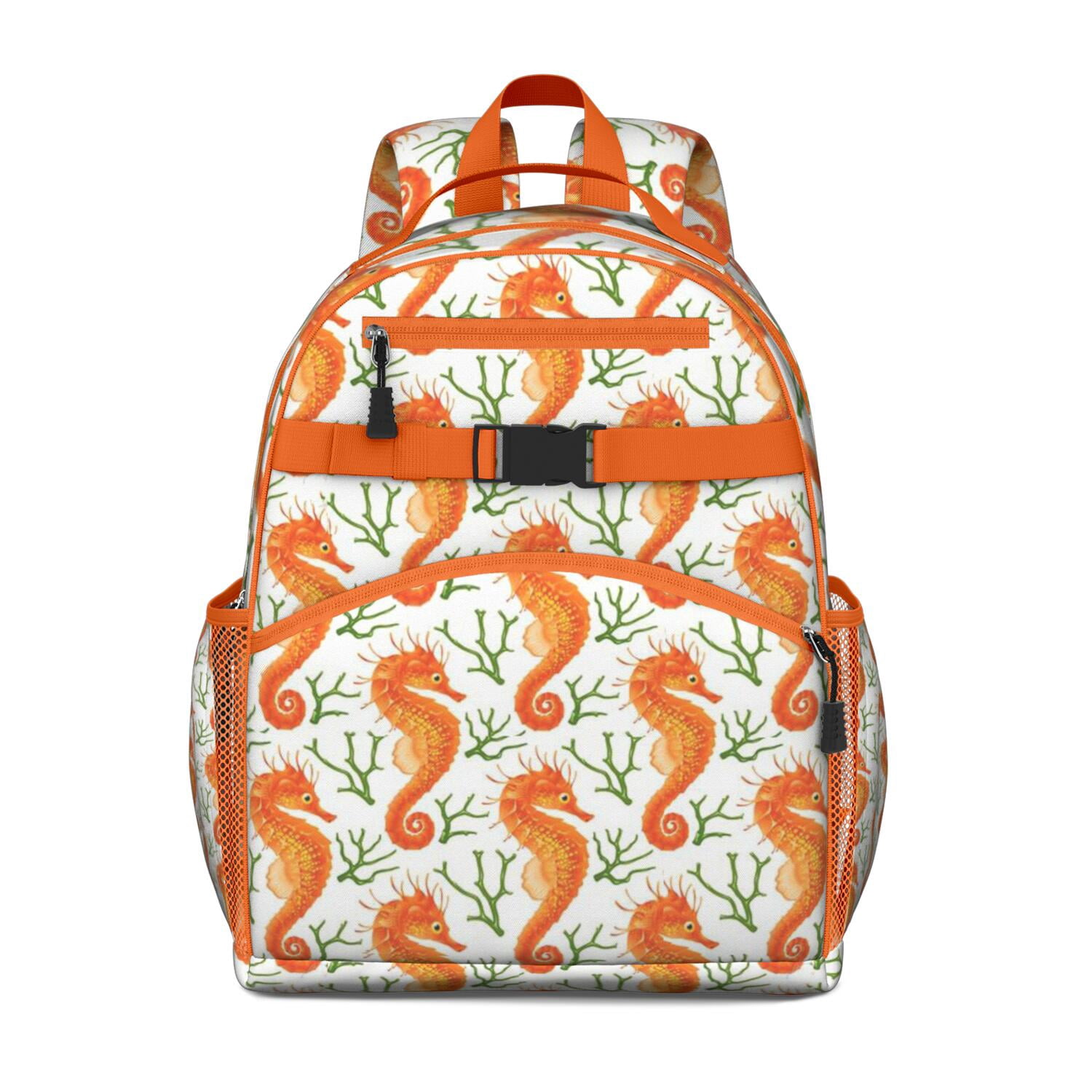 Nautical Seahorse Students Backpack with Tropical Coastal Life and ...