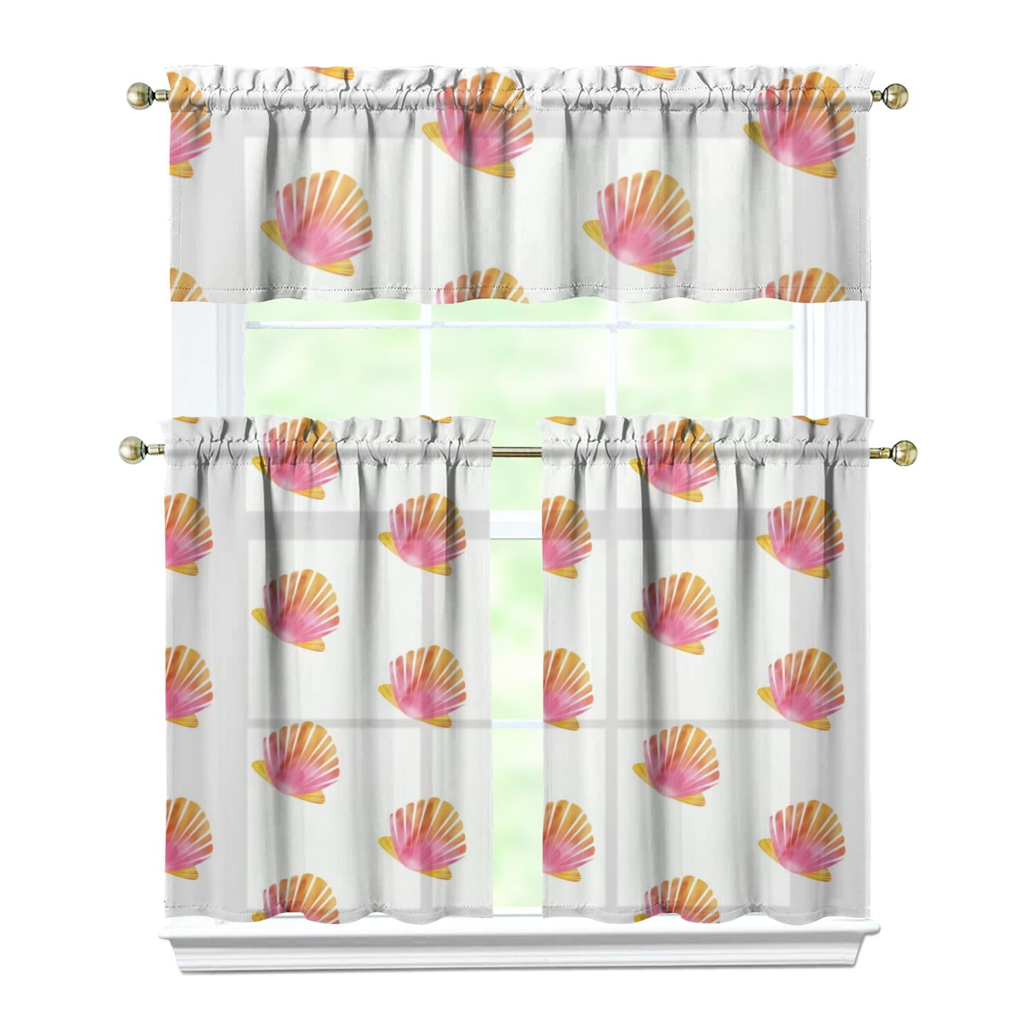Nautical Seashell Curtains Set Beach Shell Tropical Marine Starfish ...
