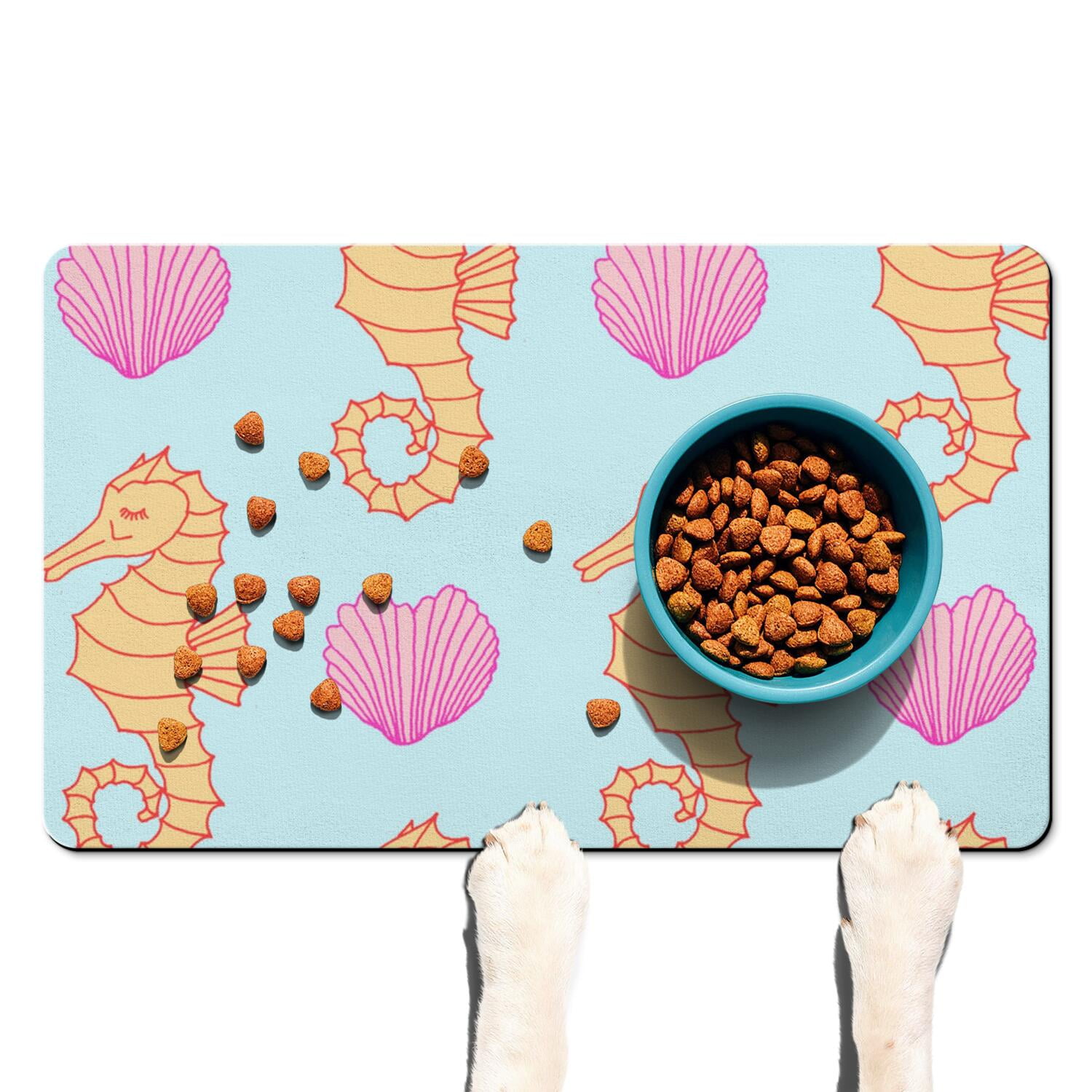 Nautical Seashell Dog Food Mat – Beach Tropical Starfish Marine Life ...