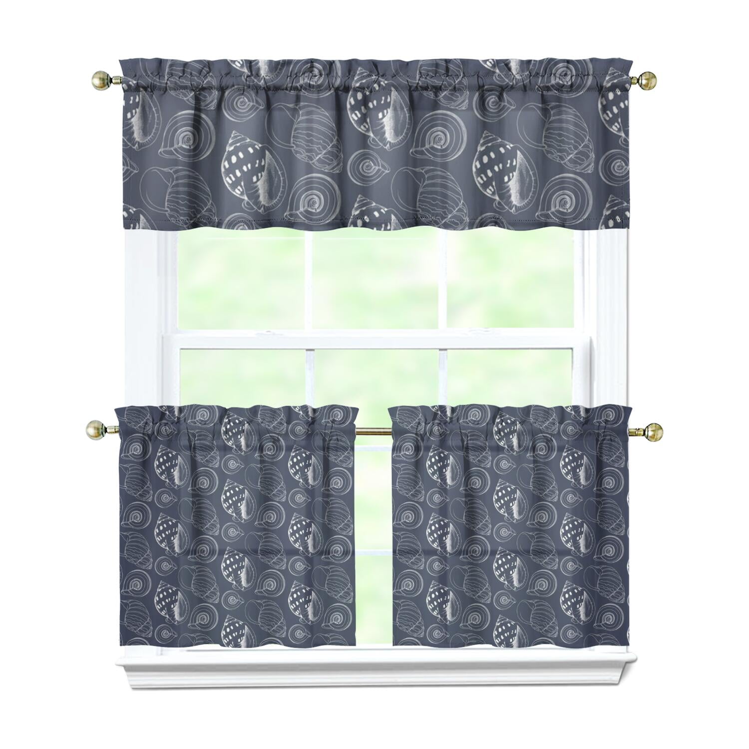 Nautical Seashell Tier Curtains Set of 3 - Tropical Beach Kitchen ...