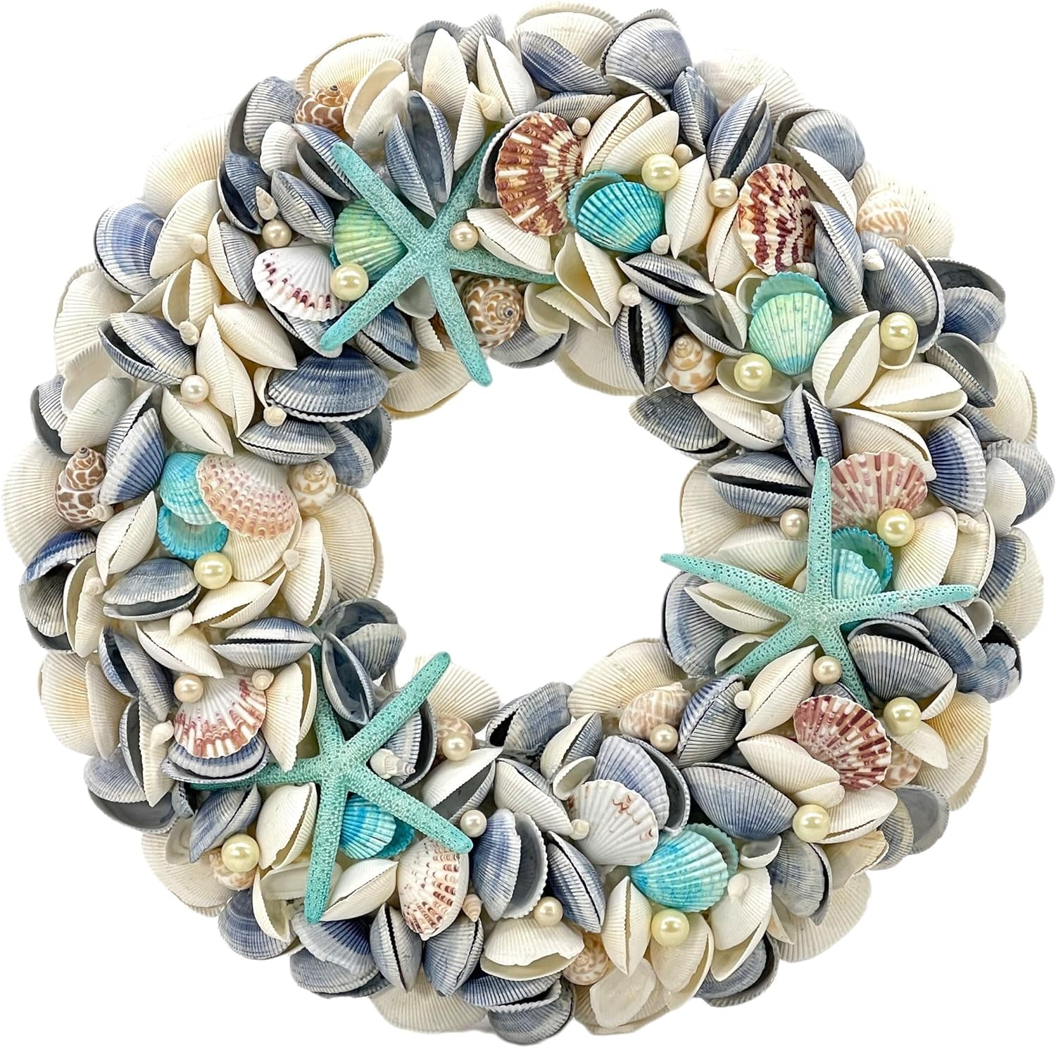 Nautical Seashell Wreath, Blue | Coastal Beach Floral Home Decor Indoor ...
