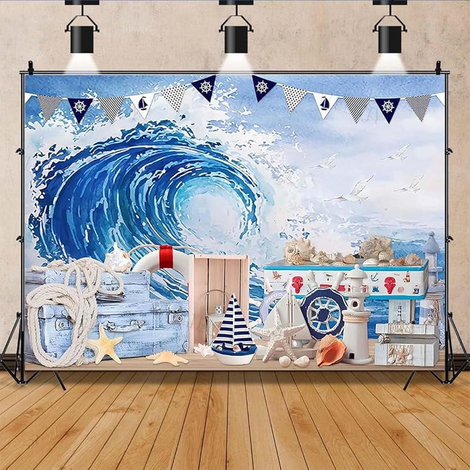 Nautical Seaside Background Huge Sea Waves Photography Background Blue ...