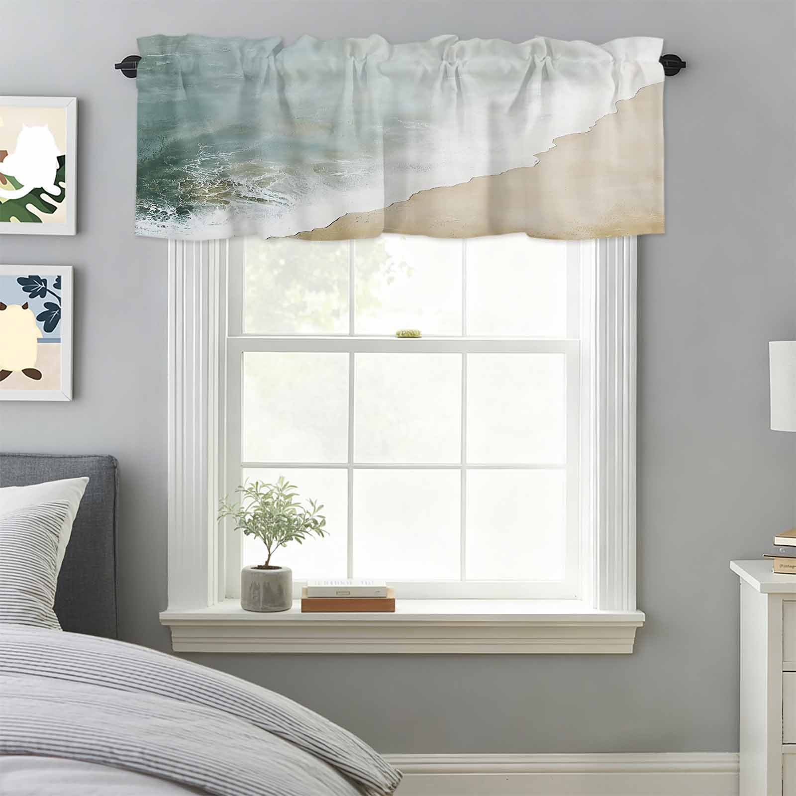 Nautical Seaside Coastal Waves Valances for Windows,Rod Pocket Valance ...