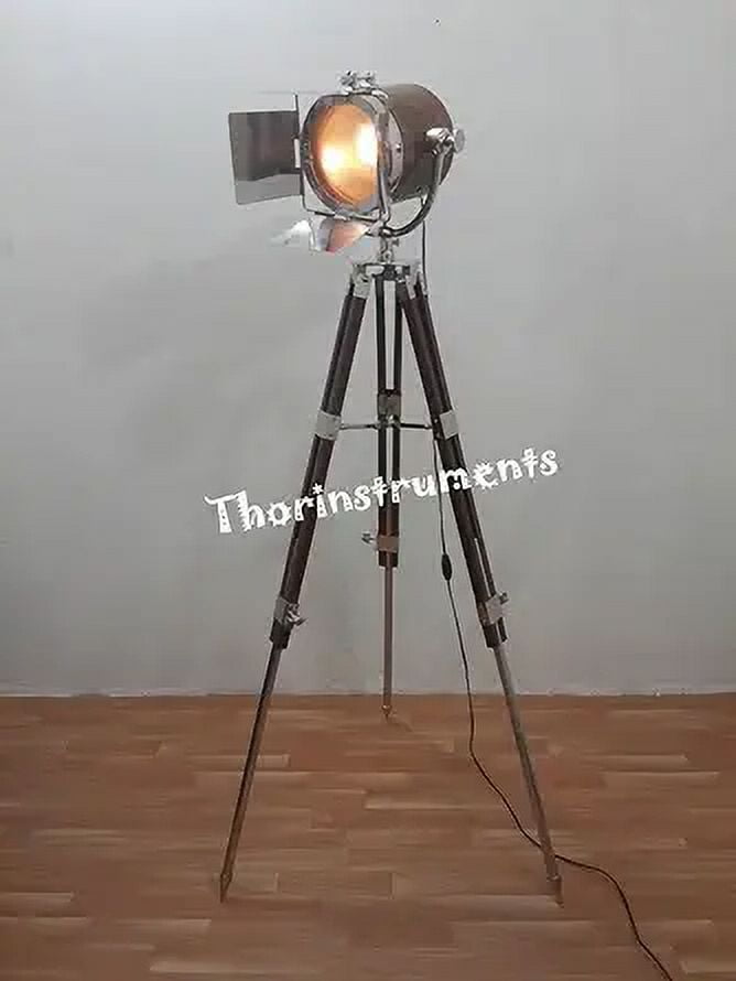 Nautical Sensation Wood Searchlight Floor Lamp Tripod Stand Home Decor ...