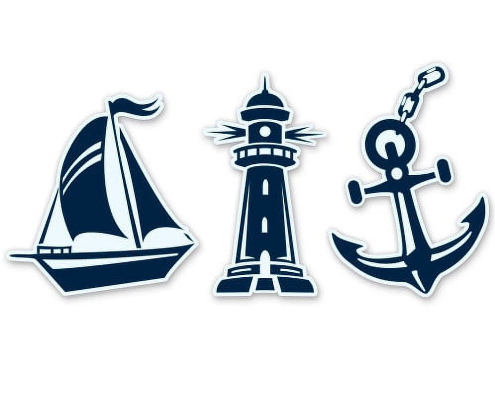 Nautical Set Sailboat Anchor Lighthouse - 3" Vinyl Sticker - For Car ...