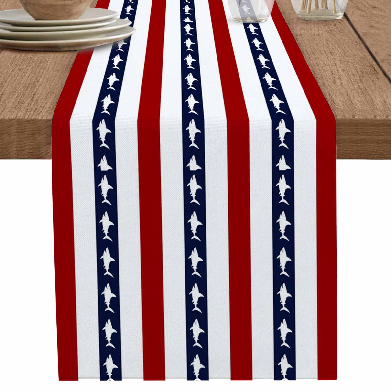 Nautical Shark Red White Striped Table Runner-70 Inch Long Modern ...