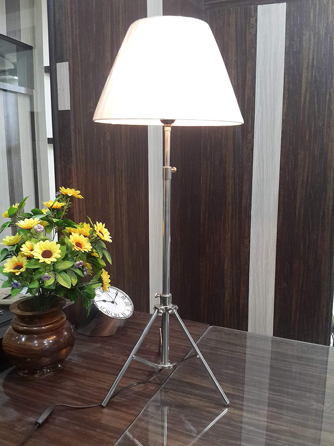 Nautical Shiny Chrome Tripod Table Steel Lamp Without Lamp Shade ...