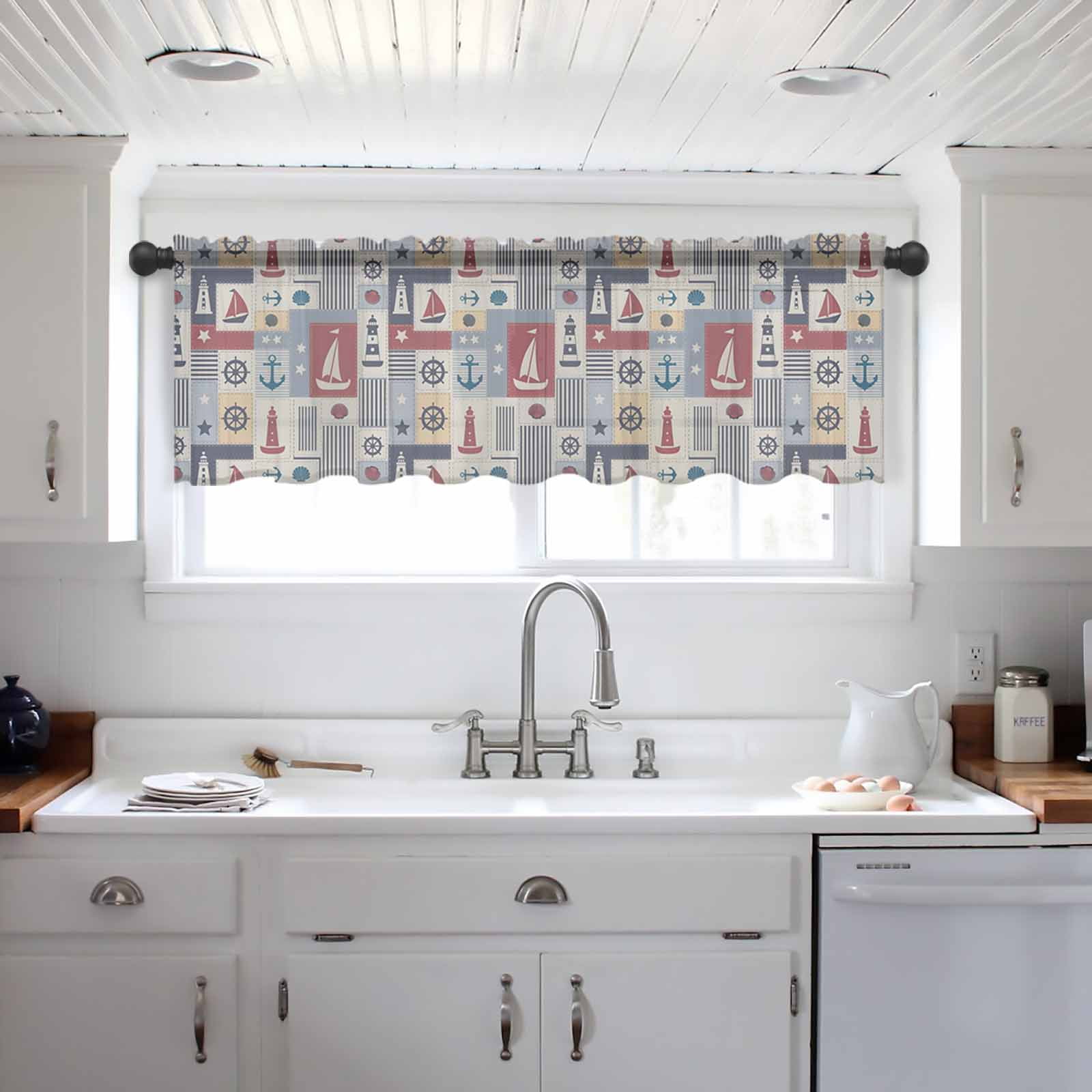 Nautical Ship Checked Valance Curtains for Kitchen/Living Room/Bathroom ...