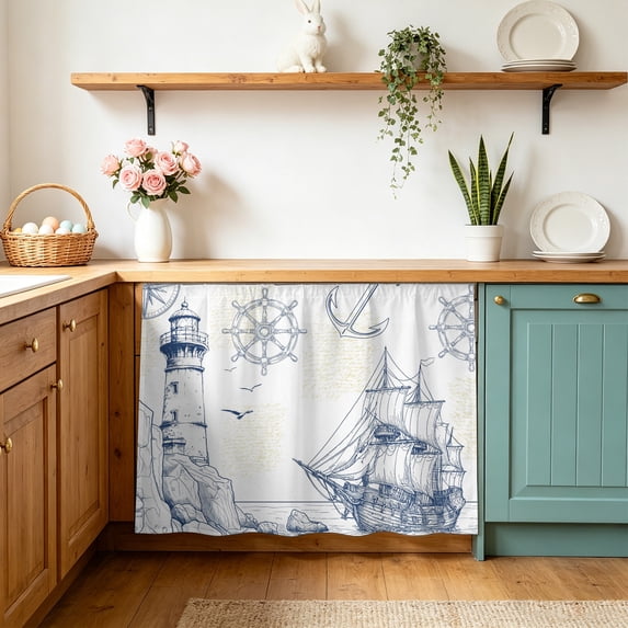 Nautical Ship Lighthouse Cabinet Curtains 28''x35.4'', Ocean Anchor ...